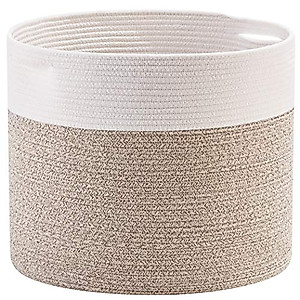 MINTWOOD Design Large 17 x 15 Inches Decorative Cotton Rope Basket, Blanket Basket Living Room, Laundry Basket, Woven Basket, Toy Storage Baskets Bin, Round Large Basket for Pillows, Throws, Towels