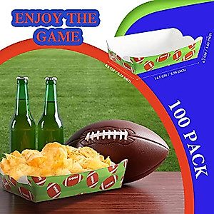 Crtiin 200 Pcs Football Paper Food Trays Football Party Supplies Nacho Trays Football Paper Party Snack Bowls Disposable Serving Trays for Football Sports Event Family Birthday Party Decorations