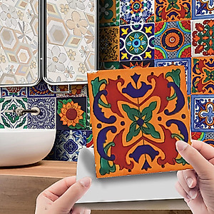 Cendray 24Pcs Tile Stickers Wall Decor Bathroom Kitchen Wall Sticker Waterproof PVC Decoration Stickers - 2D Sticker with Retro Design in Mosaic Style (4 x 4 Inch)