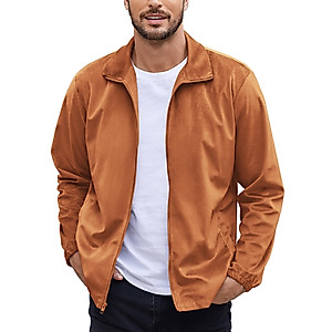 COOFANDY Zip Up Jacket Men Lightweight Microfleece Full Zip Jacket Sweatshirt Winter Light Brown, Medium