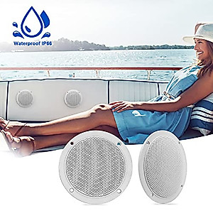 GUZARE Marine Stereo Audio Package - MP3 USB AM FM AUX in Marine Gauge Stereo Bluetooth Receiver Waterproof Radio with 1 Pair 4 Inch White Marine Speakers 304-4001W