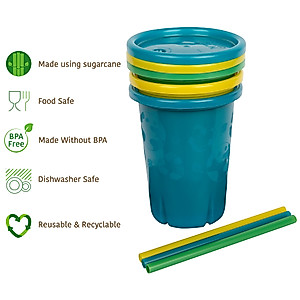 The First Years GreenGrown Reusable Spill-Proof Straw Cups - Toddler Cups with Straw - Blue/Yellow/Green - 6 Count