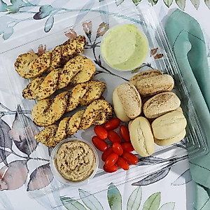 [Clear- 3 Pack] HomeyGear Plastic Square Serving Leveled Tray Appetizer Platter Clear 12X12 Inch Food Party Dish Disposable Pack of 3