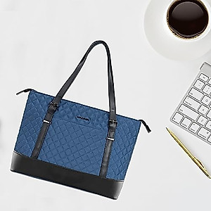 KROSER Laptop Tote Bag 15.6 Inch with USB Port, Large Work Tote Bag Computer Shoulder Bag for Women, Laptop Carrying Case Stylish Handbag Gift for Office Business Travel(Haze Blue)