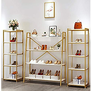 FONECHIN TDD Metal Display Rack 5-Layer Shoe Bag Rack Shelf,Floor-Standing Clothing Rack for Plant Jewelry Hat, Home Kitchen Bedroom Storage Rack