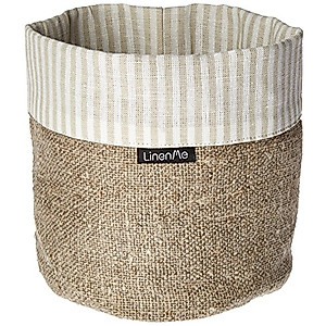 LinenMe Linen Lara Cotton Basket, 6 by 8-Inch, Beige/Natural