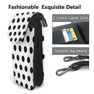 Women Phone Bag Pu Leather Black Polka Dot Pattern Crossbody Bag with Adjustable Strap, Universal Phone Wallet Pouch Sho
