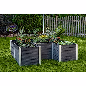 Vita Urbana 6 Foot x 6 Foot Embossed Vinyl Keyhole Garden with Composting Basket, Slate Grey, Gray, Woodgrain, PVC, BPA and Pthalate Free, VT17607