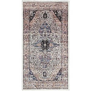 Nourison Brilliance Machine Washable Traditional Vintage Ivory Blue 2' x 4' Area-Rug-Easy-clean, Non Shedding, Bed Room, Living Room, Dining Room, Kitchen (2x4)