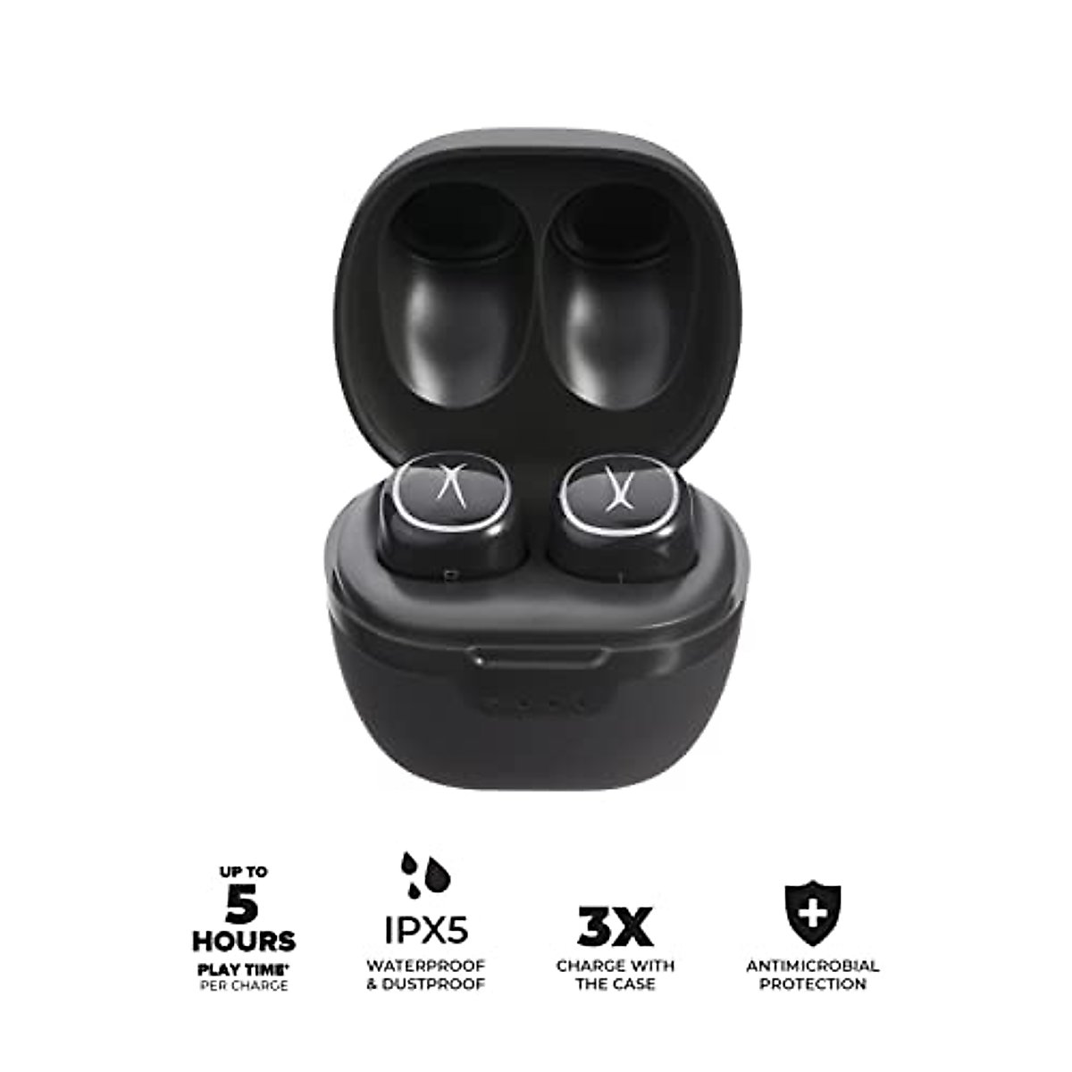 Altec Lansing NanoBuds 2.0 True Wireless Earbuds with Charging Case, TWS Waterproof Bluetooth Earphones with Touch Controls for Travel, Sports, Running, Working (Cool Grey)