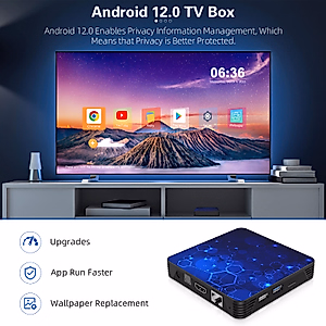 Android 12.0 TV Box, Android TV Box RK3318 Quad-Core 64bit Cortex-A53 2GB RAM 16GB ROM TV Box Support 4K 3D 2.4/5.0GHz WiFi BT5.0 10/100M Ethernet HDMI 2.0 H.265 HDR Smart TV Box