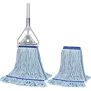 String Mop for Floor Cleaning - Heavy Duty Industrial Commercial Mop with Extra Replacement Mop Head , 59inch Mop Handle, Wet Mop for Home,Garage,Office, Workshop, Warehouse Floor Cleaning