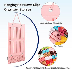 PACMAXI Hair Bows Holder for Baby Girl, Hair Clips Storage Hanger Hair Bows Organizer Storage w/ Heart-Shape Velvet Hangers, Baby Hair Headband Wall Display Stand (Pink)