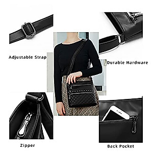 Women's Multi Pocket Crossbody Bags, Leather Shoulder Wallets, Zip Pockets, Pouches, Crossbody Wallets and Totes PU (BLACK-22T)
