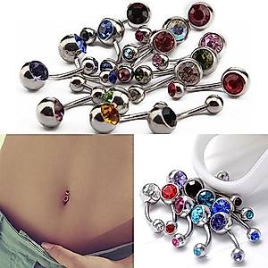 SoundsBeauty 15 Pieces Women Belly Bars Navel Buttons Rings Colored Rhinestone Inlay Body Piercing Barbells Random Color