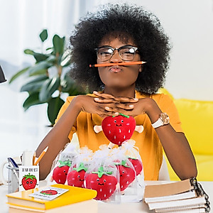 JellyArch 36 Pcs Employee Appreciation Gifts Bulk Fruit Keychain Positive Puns Card Organza Bags Coworker Thank You Gift(Strawberry Keychain)