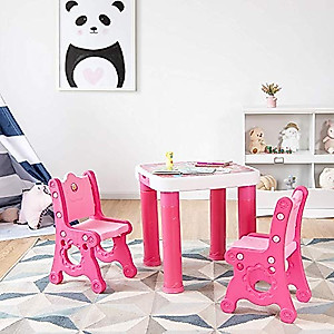 Costzon Kids Table and Chair Set, 3-Piece Toddler Activity Table and Chairs with Storage Drawer, Height Adjustable Chair, Children Desk Furniture Set for Drawing Reading Snack Time Art Craft (Pink)