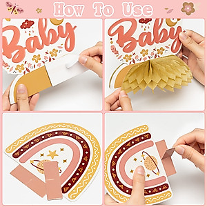 3sscha 12Pcs Boho Rainbow Baby Shower Party Centerpieces Bohemian Honeycombs A Little Ray of Sunshine Table Decoration Summer Room Decor Supplies Photo Booth Props for Home Birthday Party