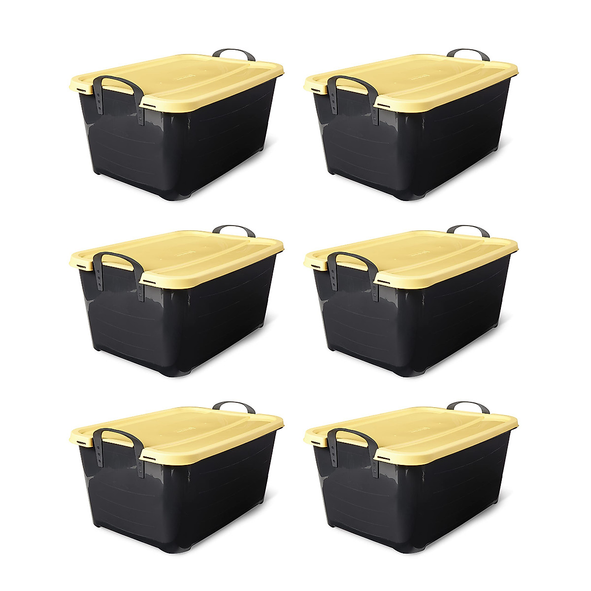 Life Story 55 Quart Plastic Stackable Storage Unit Bin with Lid and Handles for Home Garage Organization, Black and Yellow (6 Pack)