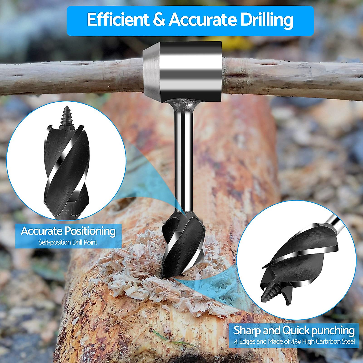 eSynic Bushcraft Hand Auger Wrench, eSynic Scotch Eye Wood Auger with Leather Holster and Rubber Hammer, Survival Tools for Bushcraft Woodworking Hand Drill Set for Outdoor, Camping, Peg Hole Maker