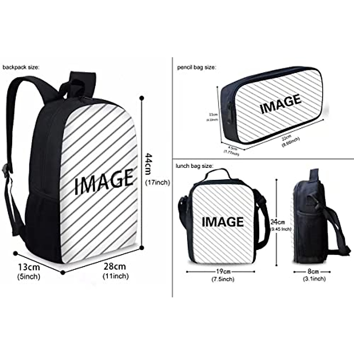 Allinterset Kids Backpack Football Print 3pcs Teen Boys School Book bag with Lunch Box Pen Case