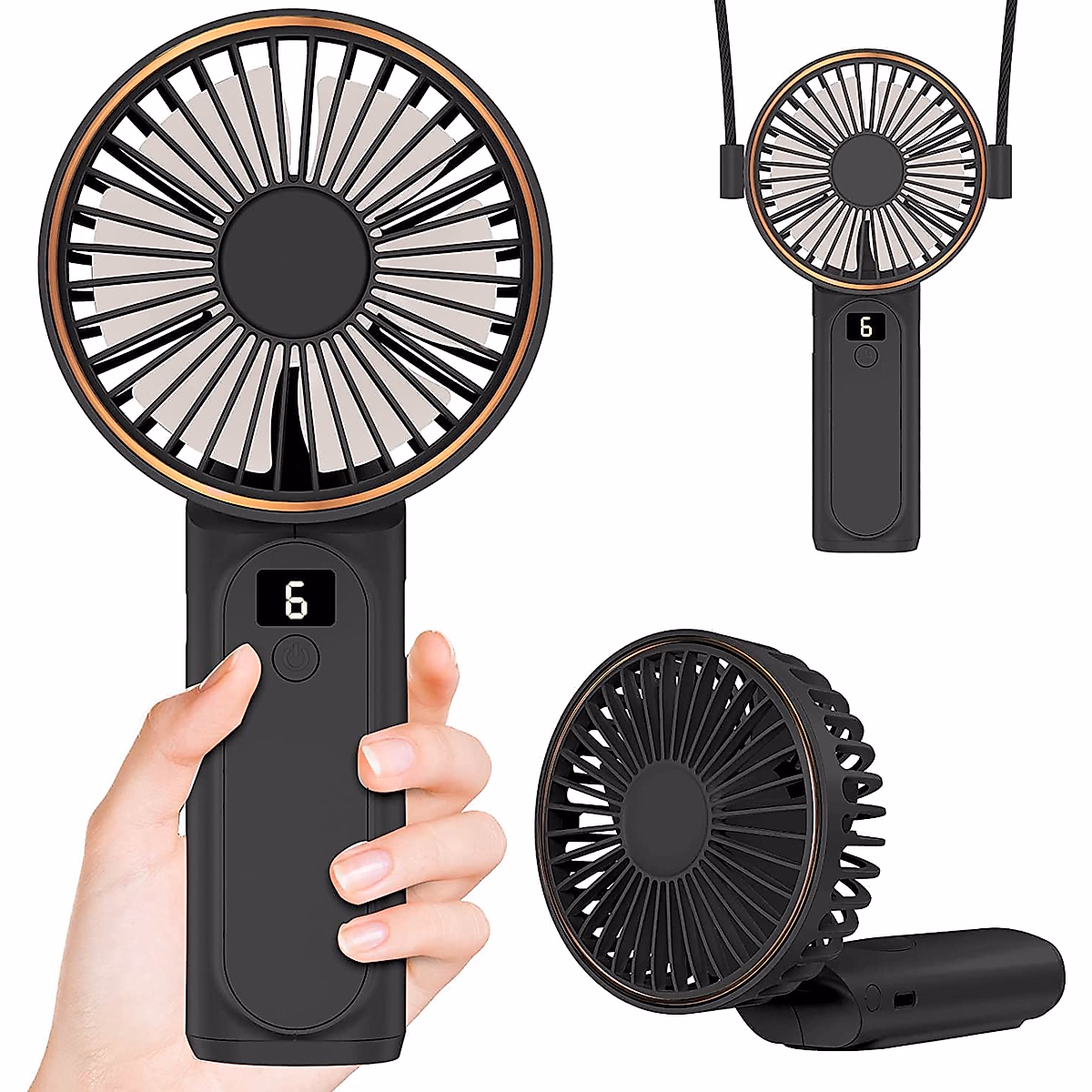 Handheld Fan, Portable Fan, 4000mAh Rechargeable Personal Fan, 180° Foldable Mini Desk Fan with 6 Wind Speed, LCD Digital Display, Lanyard as Neck Fan, Ultra Quiet, Pocket Size for Indoor Outdoor