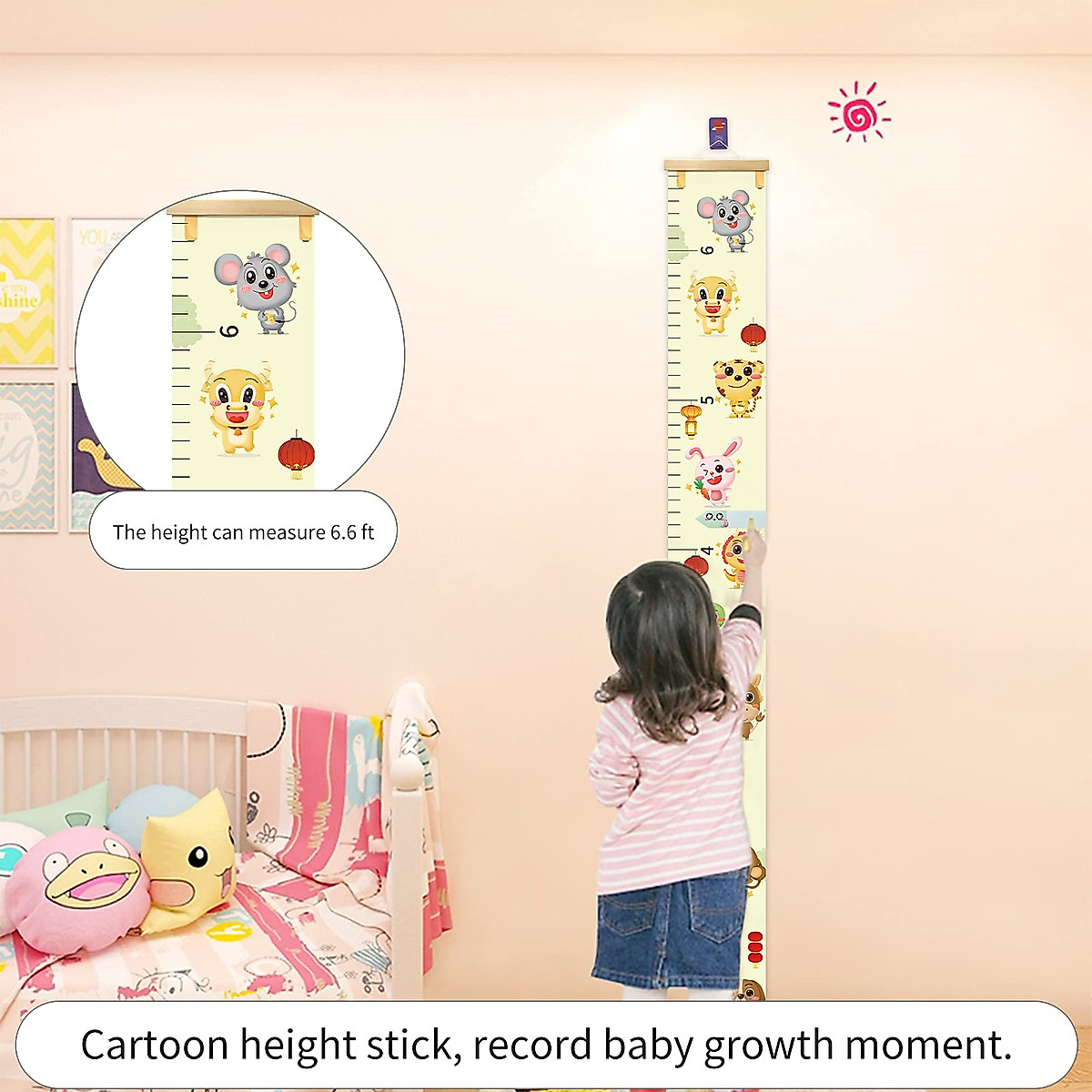 by Unbranded Growth Chart for Kids,Upgrade Removable Baby Growth Chart for Wall with Marker Stickers,Hooks,Canvas Height Measuring Rulers for Boys Girls (Dinosaur)