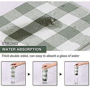 PiccoCasa 100% Cotton Dishcloths Set of 6, 13 x 13 Inch, Soft Absorbent Drying Kitchen Washcloths, Plaid Gingham with Hang Loop - Green