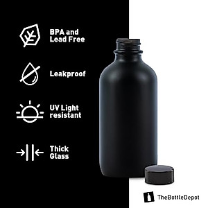 The Bottle Depot - 12 Pack - 4 oz Glass Bottle With Cap - Black Frosted - 22-400 Neck Finish - Boston Round Bottles - UV Rays Protection
