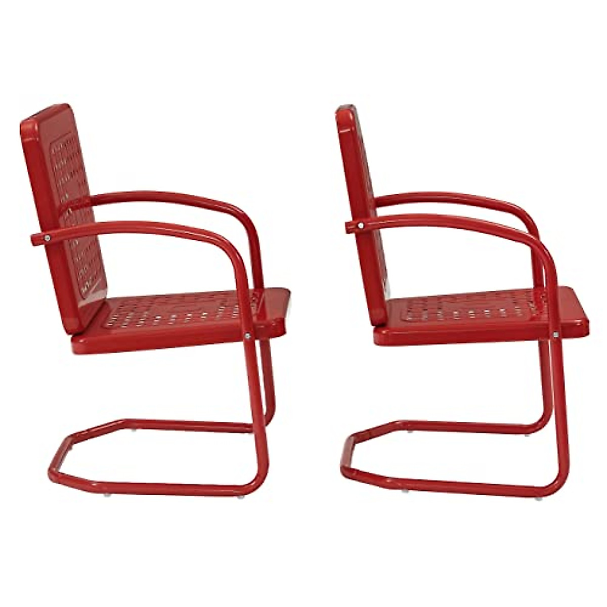 Crosley Furniture Bates 2-Piece Outdoor Chair Set, Retro Metal Patio Chairs for Dining, Porch, Deck, Balcony, Bright Red Gloss