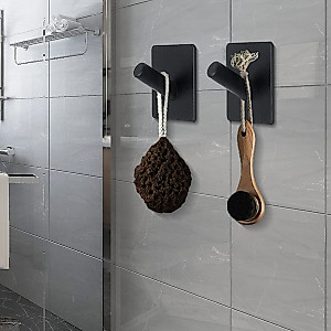 2PCS Adhesive Hooks Waterproof 304 Stainless Steel Hooks L-Shaped Hook Heavy Duty Wall Hangers for Hanging Coat、Towel、Hat or Key Suitable for Bathroom、Kitchen or Bedroom（Black）