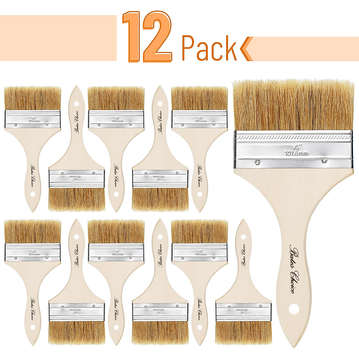Bates- Chip Paint Brushes, 4 Inch, 12 Pack, Chip Brush, Brushes for Painting, Paint Brushes, Stain Brushes for Wood, Natural Bristle Paint Brush, 4 Inch Paint Brush, Chip Paint Brushes for Paint