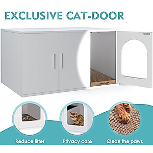 Amunrbrek Cat Litter Box Enclosure Furniture as End Side Table, Stackable Litter Box Furniture with Front-entry Cat Door (White)