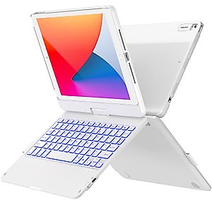 CHESONA for iPad 9th Generation Case with Keyboard, 360° Rotatable, 7 Color Backlit, Slim Cover, Apple Pencil Holder, Keyboard for iPad (8th/7th Gen 10.2 Inch), Air 3rd Gen, Pro 10.5 inch