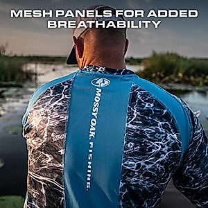 Mossy Oak Standard Men's Fishing Shirts Long Sleeve with UPF 40+ Sun Protection, Illusion Blue, Large