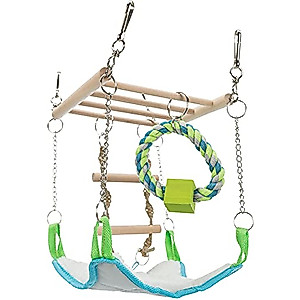 TRIXIE Small Animal Suspension Bridge with Hammock, Rope Ladder, and Ring, Cage Accessory for Ferrets, Rats
