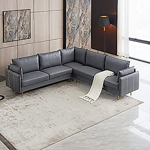 92.5" Wide Symmetrical Corner Sectional, L-Shaped Modular Sectional Sofa, Technical Faux Leather Sofa Couch for Living Room, Dark Grey