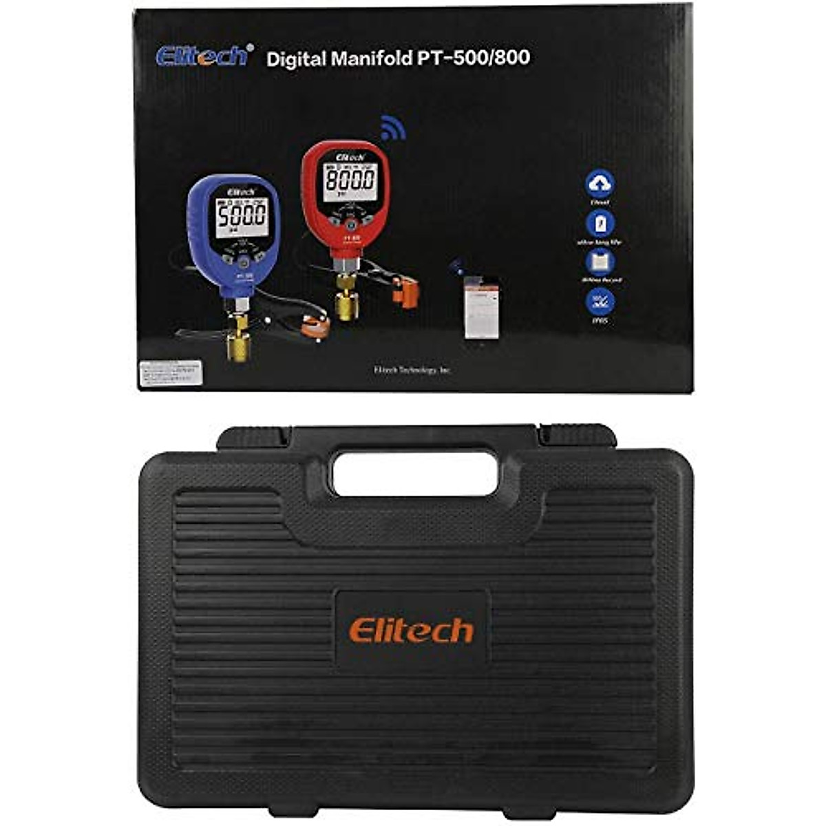 Elitech Digital AC Gauge Set HVAC Gauges APP Monitoring with Temperature Clamps 1/8'' NPT, PT-500&PT-800