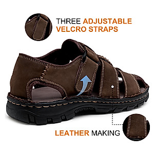 Jousen Men's Sandals Leather Closed Toe Sandal Outdoor Water Sport Beach Sandal Hiking (AMY663 Dark Brown 11)