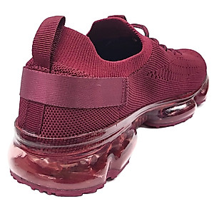 Forever Link Womens Air Cushion Fashion Sneakers Breathable Knit Comfortable Lightweight Walking Shoes, Burgundy, 8