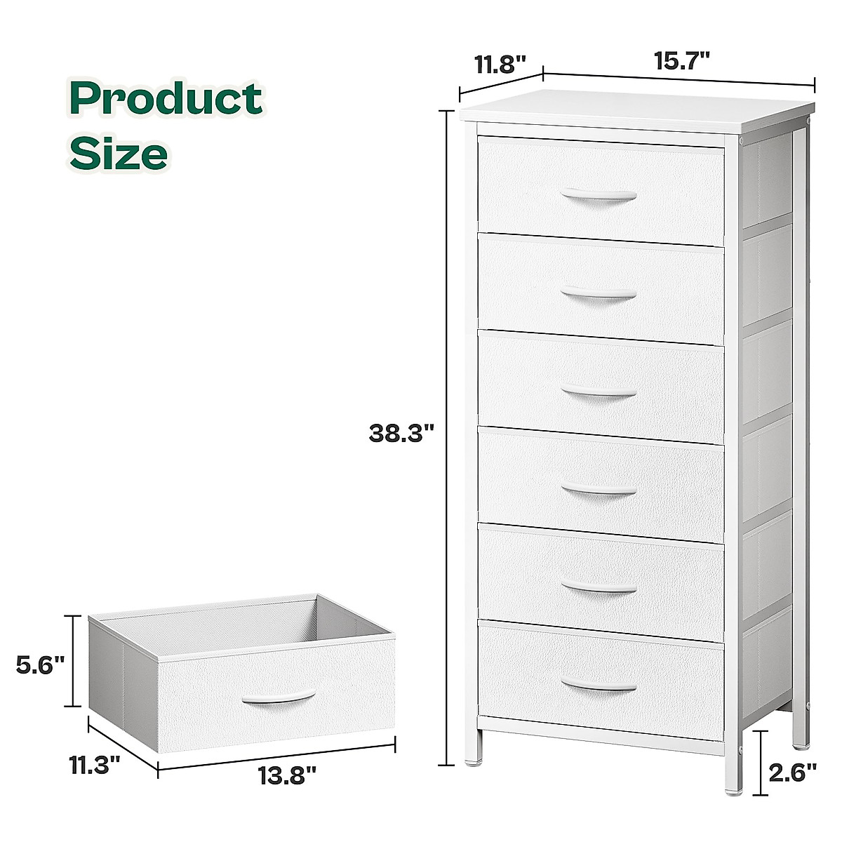 Huuger Tall Dresser for Bedroom, 6 Drawer Dresser & Chests of Drawers, Fabric Dresser for Closet, Bedroom, Night Stand, End Table with Metal Frame, Storage Tower with Fabric Bins, PU Leather, White