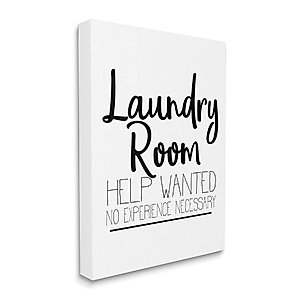 Stupell Industries Help Wanted Laundry Room Sign Bold Black, Designed by Kim Allen Canvas Wall Art, 36 x 48