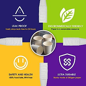 Ginkgo 12 oz Disposable Coffee Cups Leak Proof Paper Cups Thickened Paper White Hot Coffee Cups, 50 Count (Packaging May Vary)