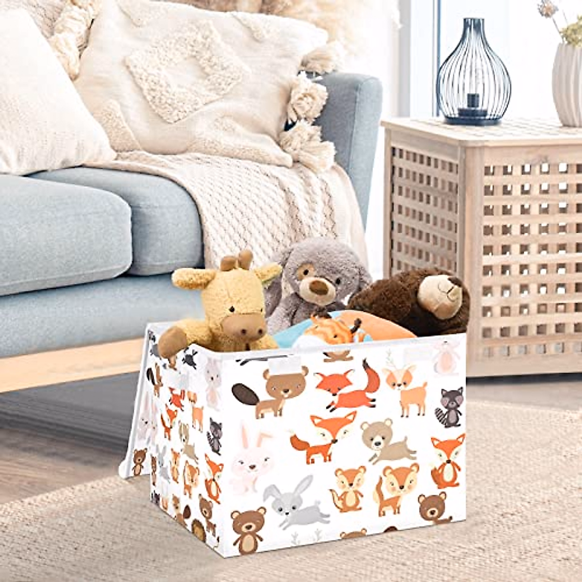 innewgogo Animals Fox Dog Storage Bins with Lids for Organizing Closet Organizers with Handles Oxford Cloth Storage Cube Box for Cat Toys