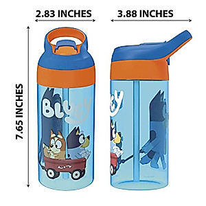 Zak Designs 17.5 oz Riverside Bluey Kids Water Bottle with Straw and Built in Carrying Loop Made of Durable Plastic, Leak-Proof Design for Travel, 2PK Set