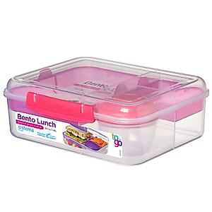 Sistema Bento Box Adult Lunch Box with 2 Compartments, Sandwhich,Salad Dressing Container,Dishwasher Safe,Color May Vary