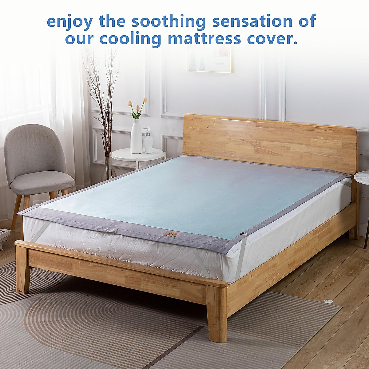 Queen Size Cooling Mattress Pad for Hot Sleeper, Ultra Cold Tech Fiber Cool Mattress Cover, Smooth Noiseless Cooling Mattress Protector, 16'' Deep Pocket(Blue)