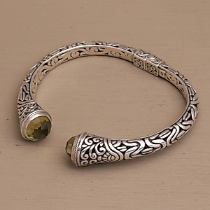 NOVICA Artisan Handmade Prasiolite Cuff Bracelet Balinese Style Hinged 925 Silver Sterling Green Indonesia [6.25 in L (end to End) x 0.5 in W] ' Our Two Souls'
