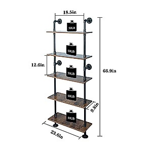 ZIOTHUM 5 Tier 67inch Industrial Pipe Shelving, Shelves Shelf Rustic Tier Black in