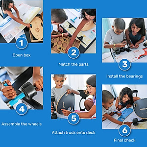 ELOS Skateboard DIY Kit - The Mini Longboard Cruiser Skateboard in A DIY All-in-one Kit. Promotes Outdoor Stem Interest in Science, Engineering. Gifts for Boys/Girls. Building Toys for Boys Age 8-12.